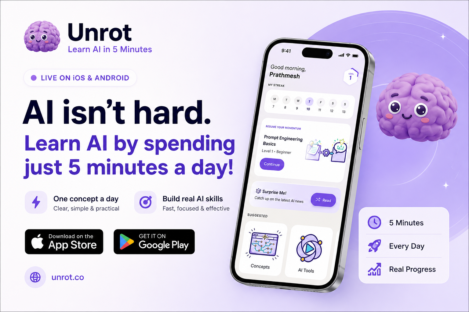 Unrot - Learn AI in 5 Minutes a Day
